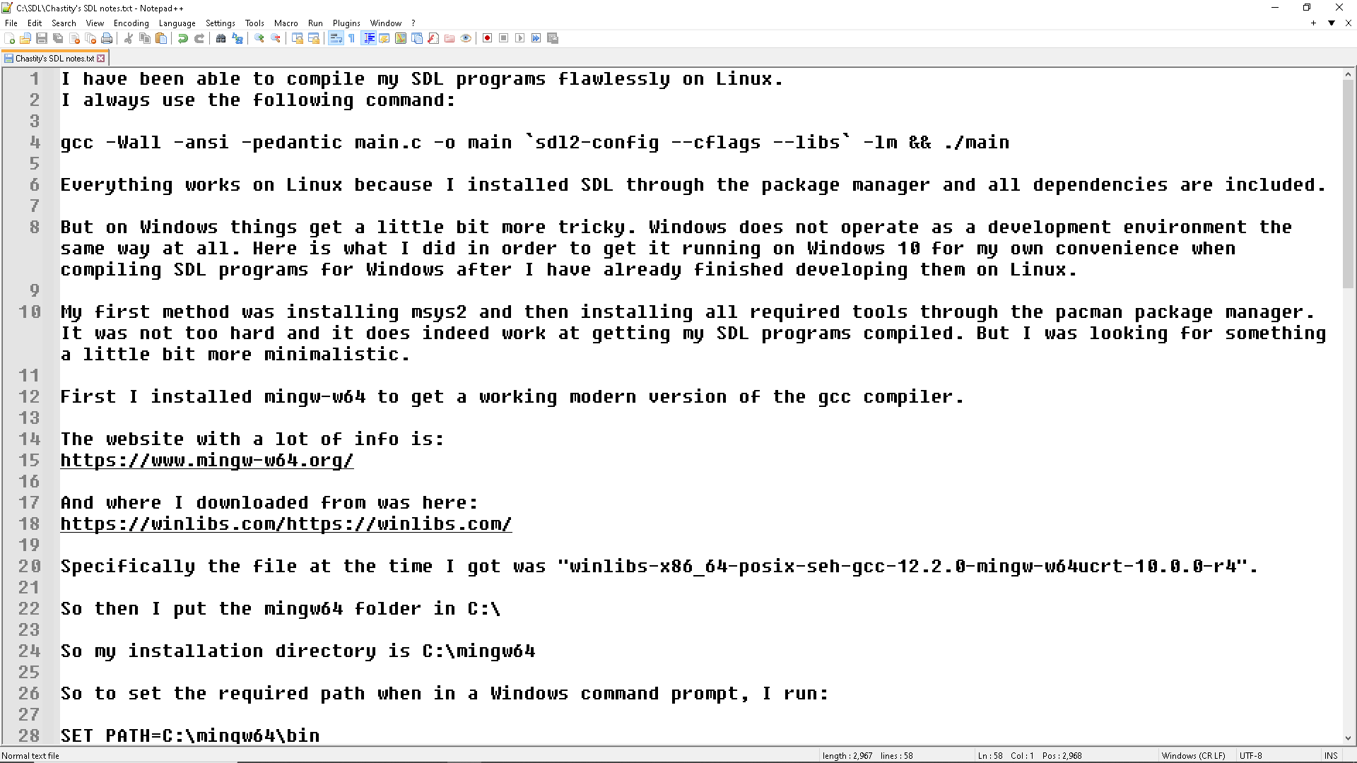 Windows SDL environment – Chastity White Rose